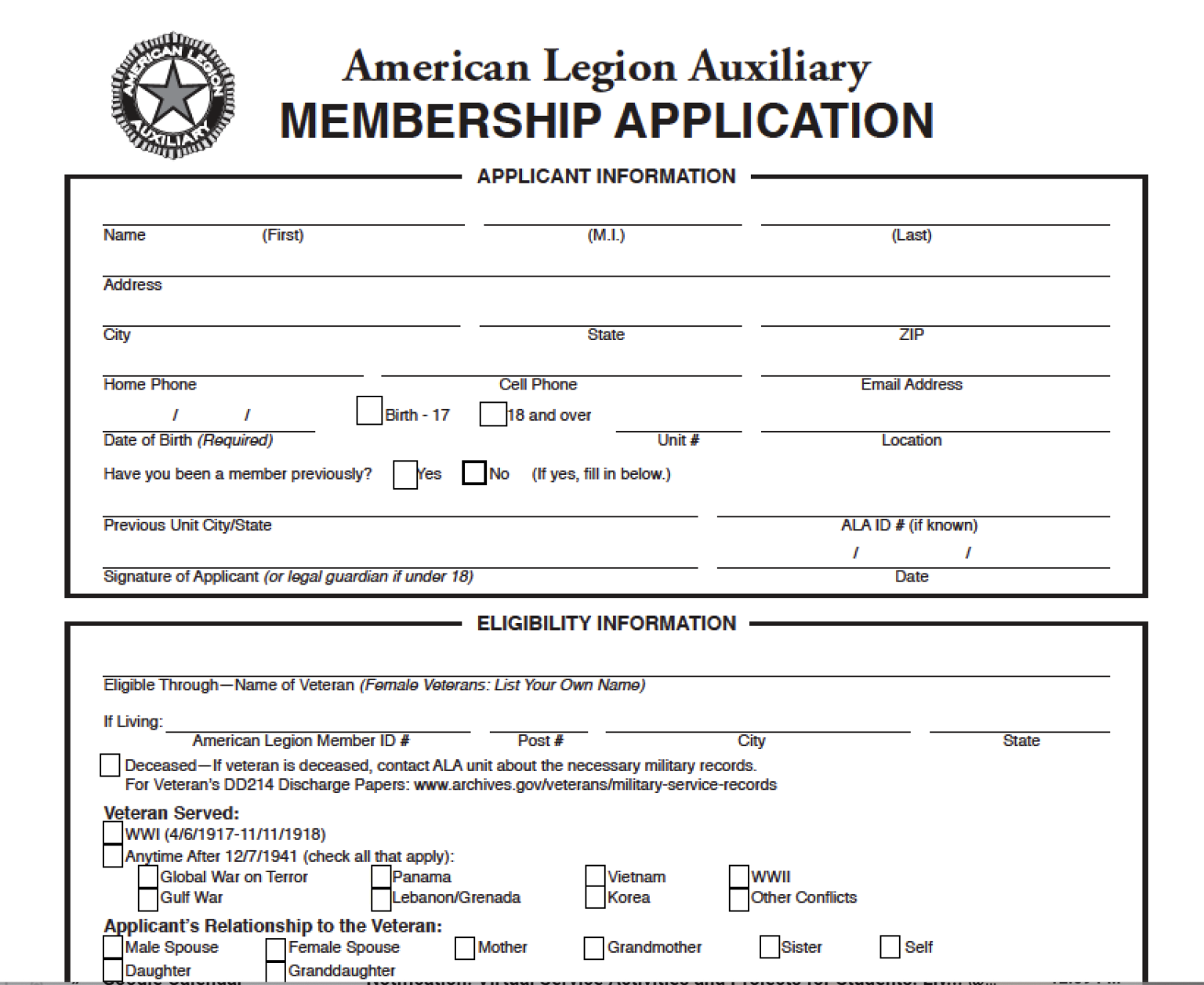 Unit Membership Forms – ALA Texas