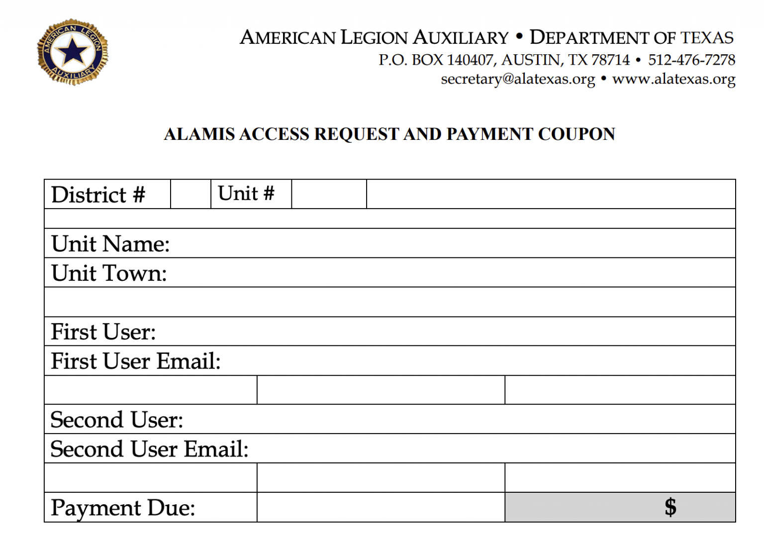 Unit Membership Forms – ALA Texas