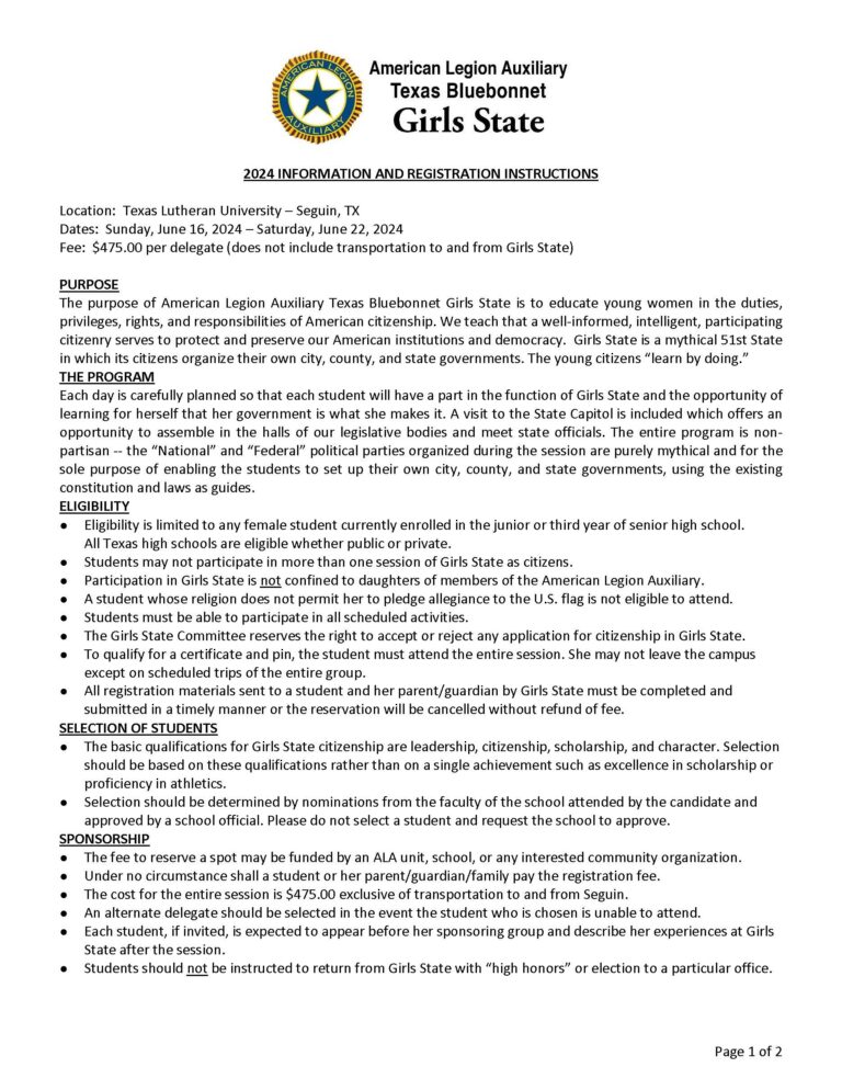 Girls State Registration - ALA Texas